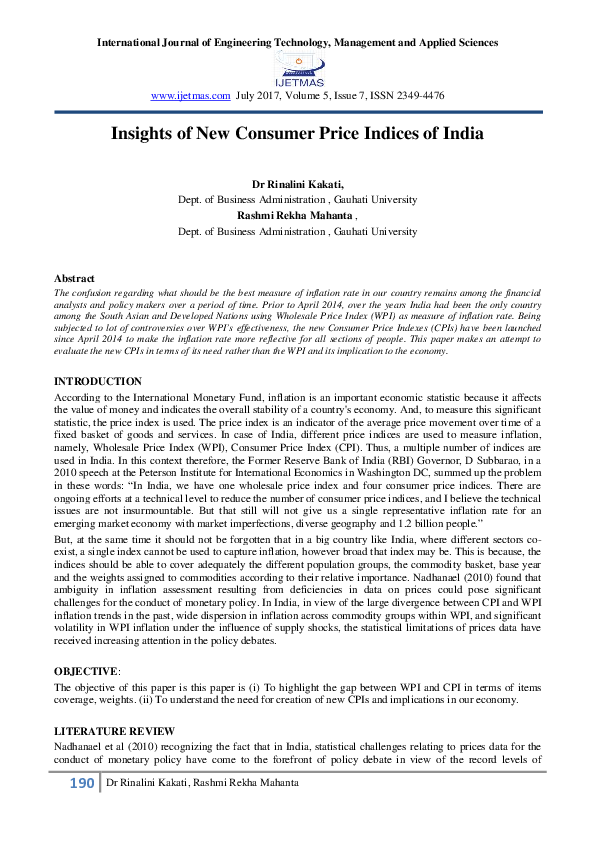 (PDF) Insights of New Consumer Price Indices of India