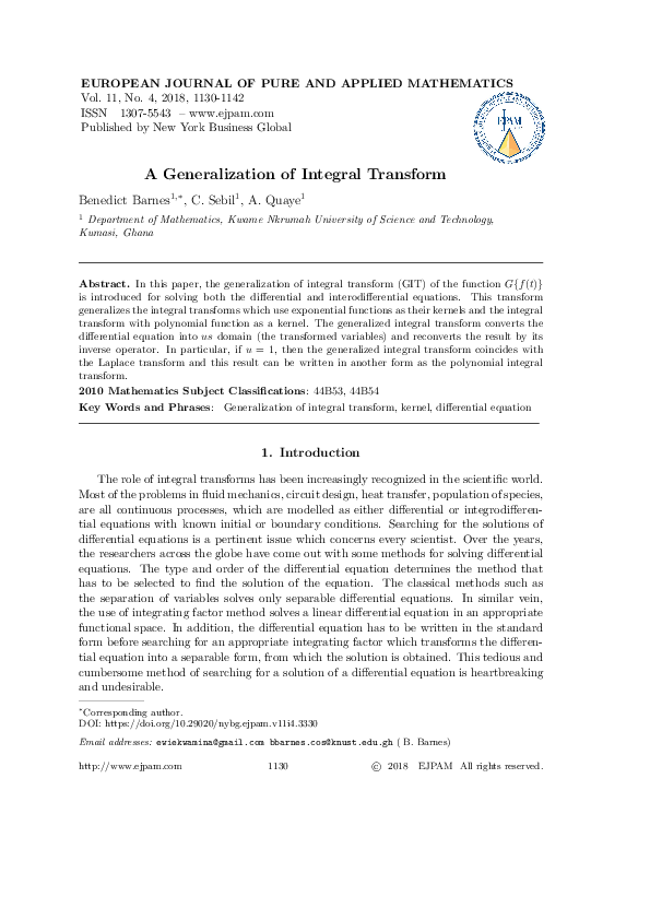 Pdf A Generalization Of Integral Transform