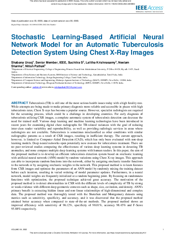 Pdf Stochastic Learning Based Artificial Neural Network Model For An Automatic Tuberculosis