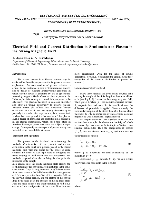 (PDF) Electrical Field and Current Distribution in Semiconductor Plasma ...