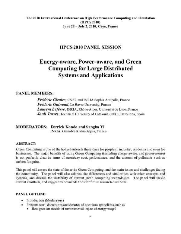 (PDF) Energy-aware, power-aware, and Green Computing for large ...