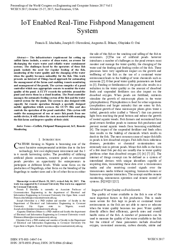 (PDF) IoT Enabled Real-Time Fishpond Management System