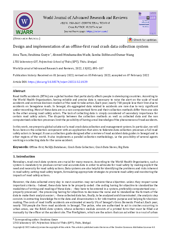 (PDF) Design and implementation of an offline-first road crash data collection system
