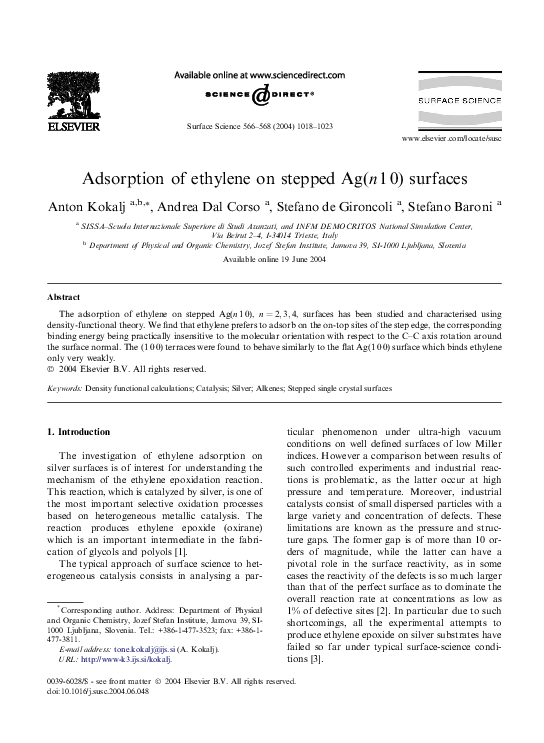 (PDF) Adsorption of ethylene on stepped Ag() surfaces