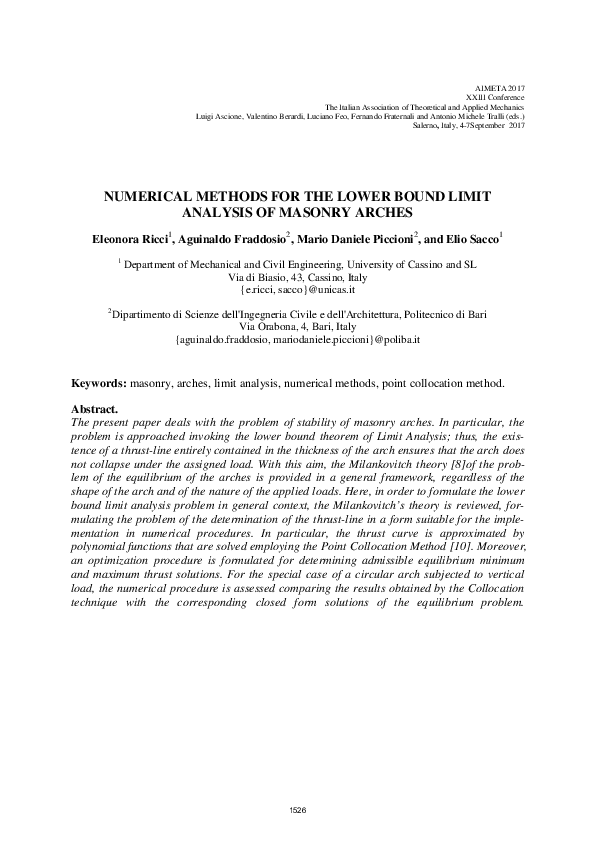 Pdf Numerical Methods For The Lower Bound Limit Analysis Of Masonry