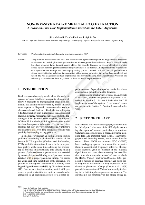 (PDF) Non-Invasive Real-Time Fetal ECG Extraction - A Block-on-Line DSP Implementation based on ...