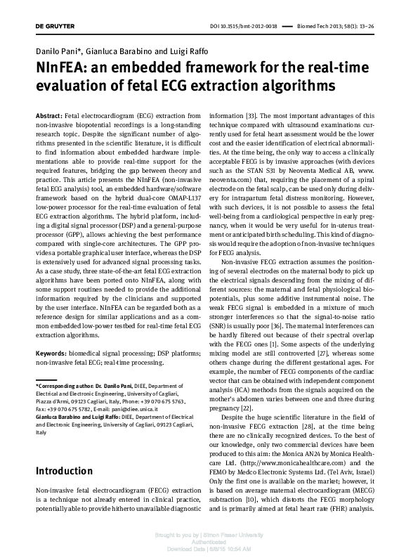 Pdf Ninfea An Embedded Framework For The Real Time Evaluation Of Fetal Ecg Extraction Algorithms