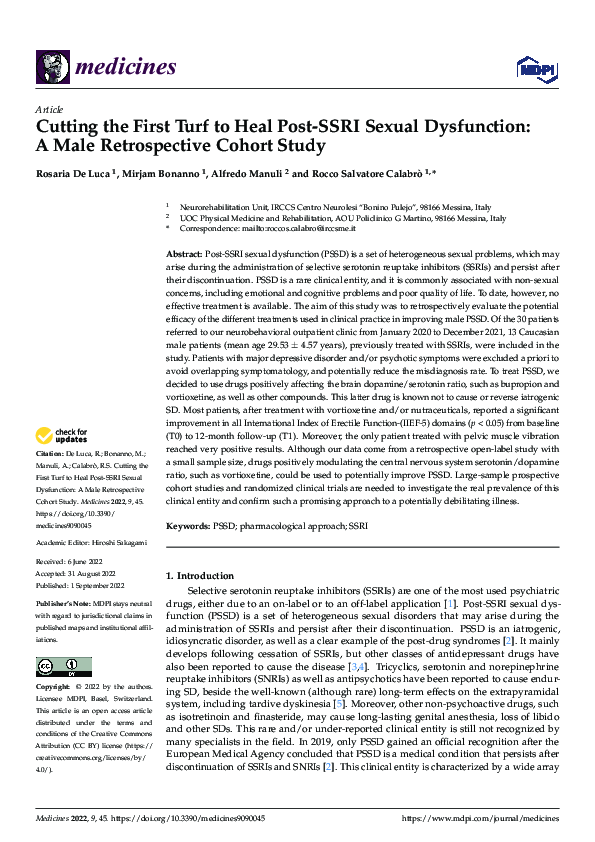 (PDF) Cutting the First Turf to Heal Post-SSRI Sexual Dysfunction: A Male Retrospective Cohort Study