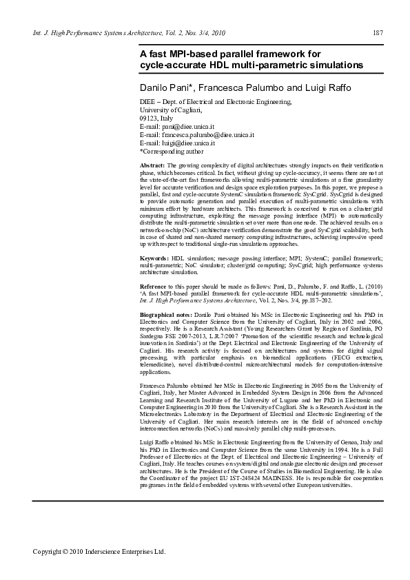 Pdf A Fast Mpi Based Parallel Framework For Cycle Accurate Hdl Multi Parametric Simulations 6009