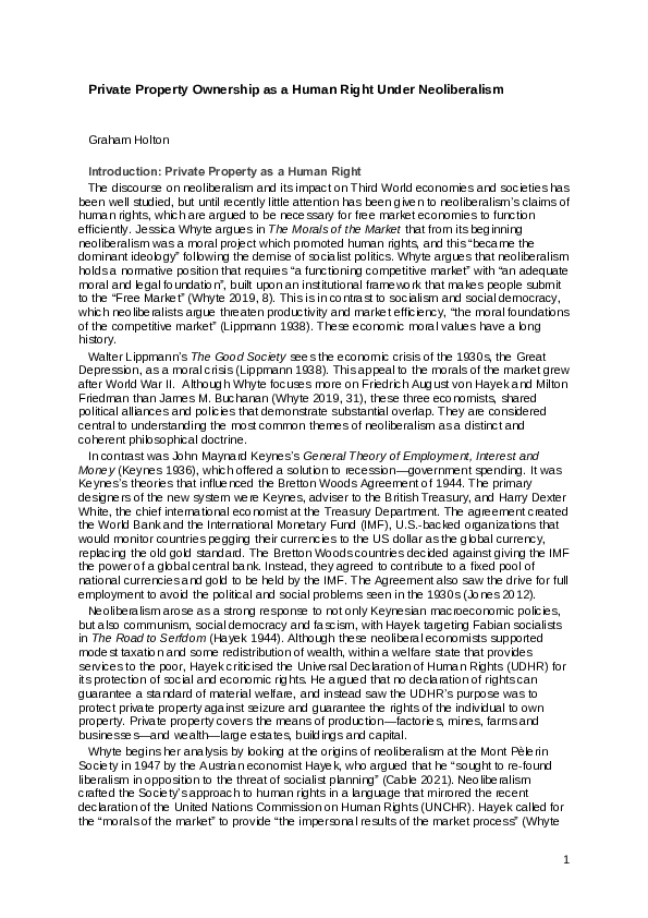 (DOC) Private Property Ownership as a Human Right Under Neoliberalism