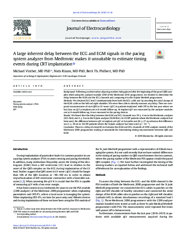 (PDF) A large inherent delay between the ECG and EGM signals in the ...