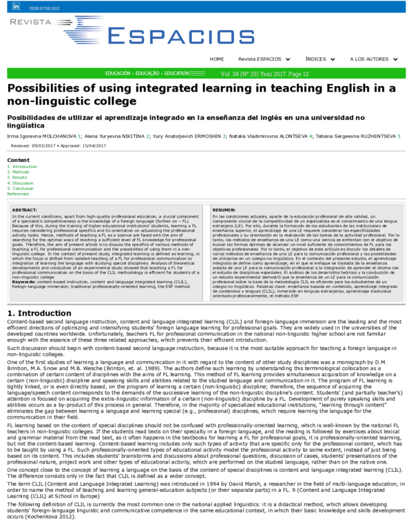 (PDF) Possibilities of using integrated learning in teaching English in a non-linguistic college