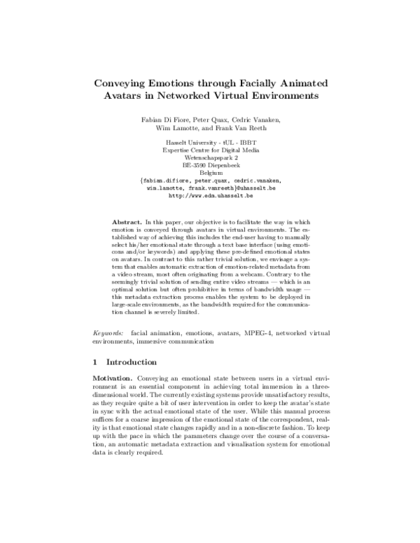 (PDF) Conveying Emotions through Facially Animated Avatars in Networked ...