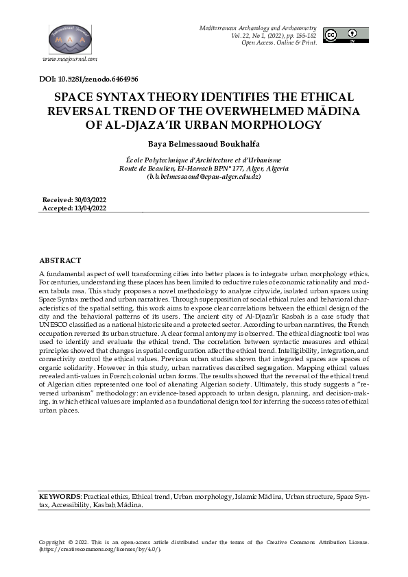 (PDF) Space Syntax Theory Identifies the Ethical Reversal Trend of the Overwhelmed Mādina of Al ...