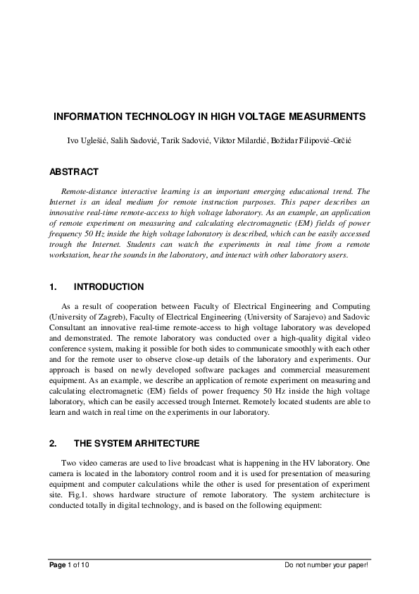 Pdf Information Technology In High Voltage Measurments