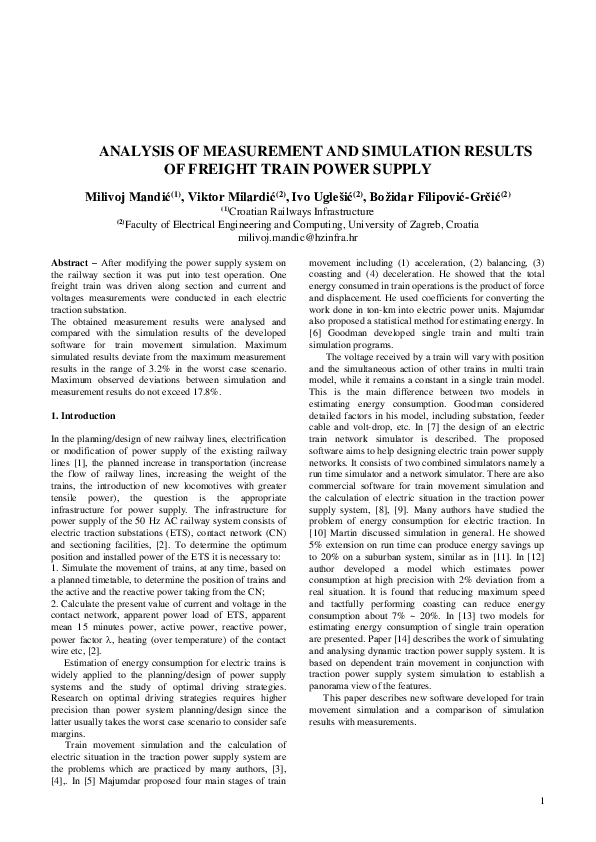 (PDF) Analysis of measurement and simulation results of freight train power supply