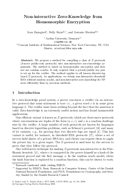 (PDF) Non-interactive Zero-Knowledge from Homomorphic Encryption