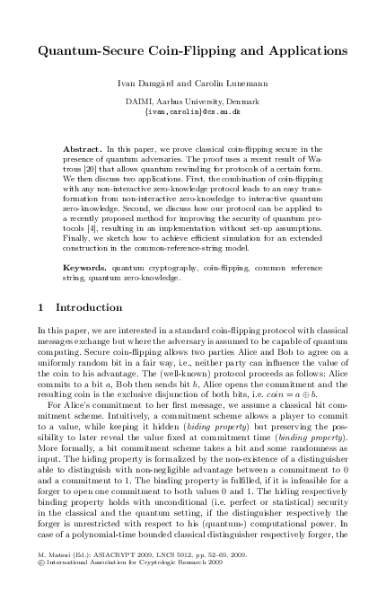 (PDF) Quantum-Secure Coin-Flipping and Applications
