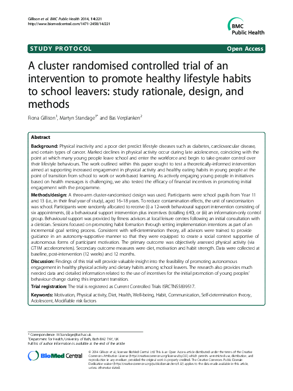 (PDF) A cluster randomised controlled trial of an intervention to promote healthy lifestyle ...