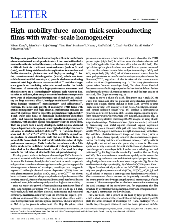 (PDF) High-mobility three-atom-thick semiconducting films with wafer ...