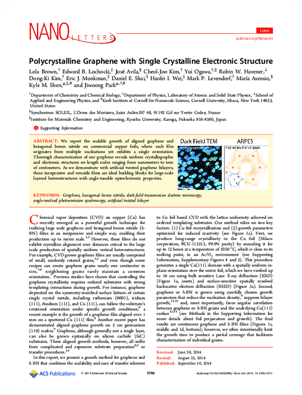 (PDF) Polycrystalline graphene with single crystalline electronic structure