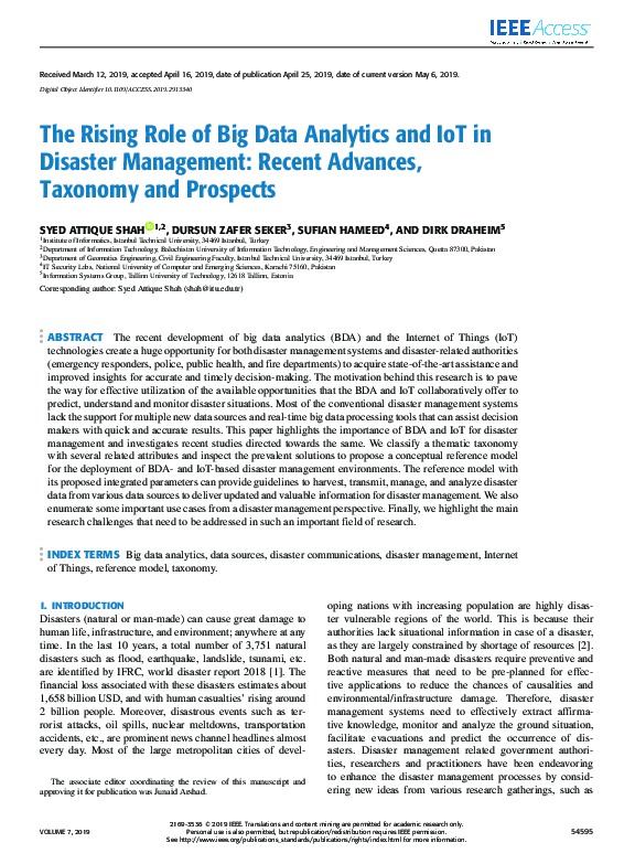 (PDF) The Rising Role of Big Data Analytics and IoT in Disaster Management: Recent Advances ...
