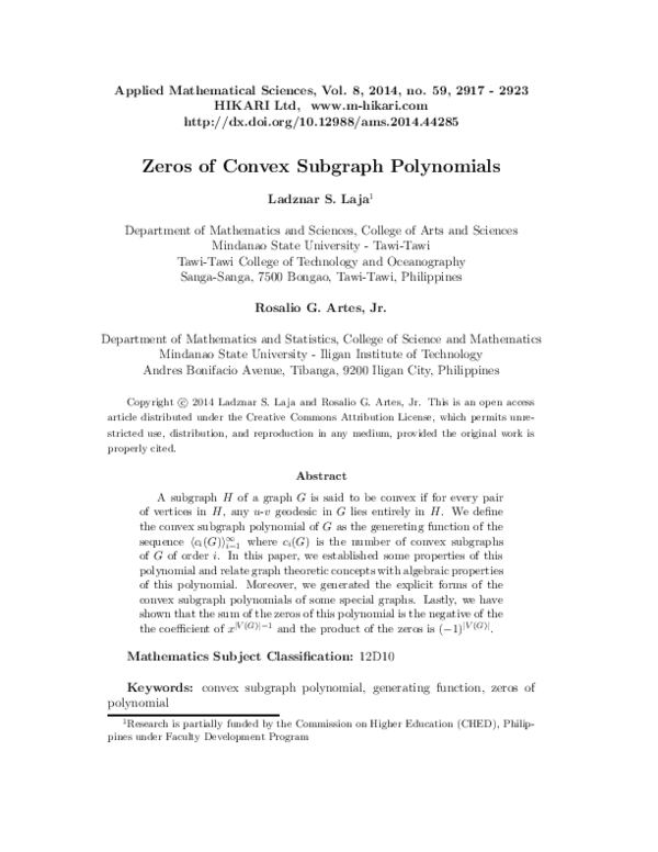 (PDF) Zeros of convex subgraph polynomials