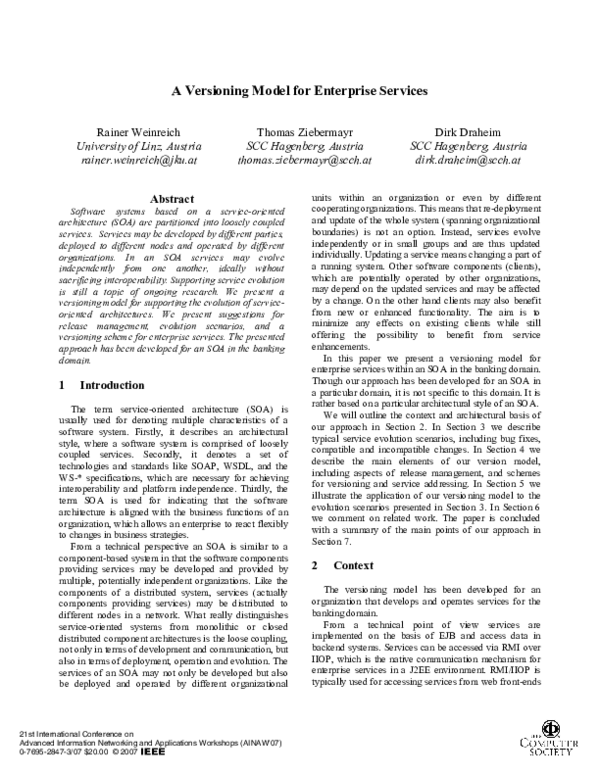 (PDF) Versioning Model for Evolving SOA Services