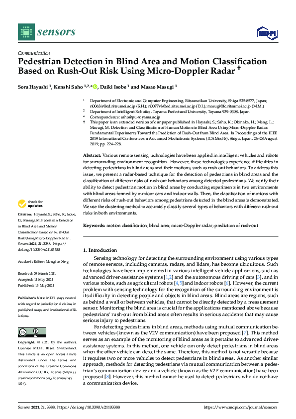 Pdf Radar Based Pedestrian Detection And Risk Classification