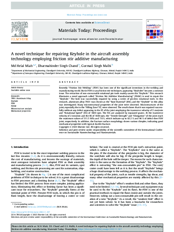 (PDF) A novel technique for repairing Keyhole in the aircraft assembly ...