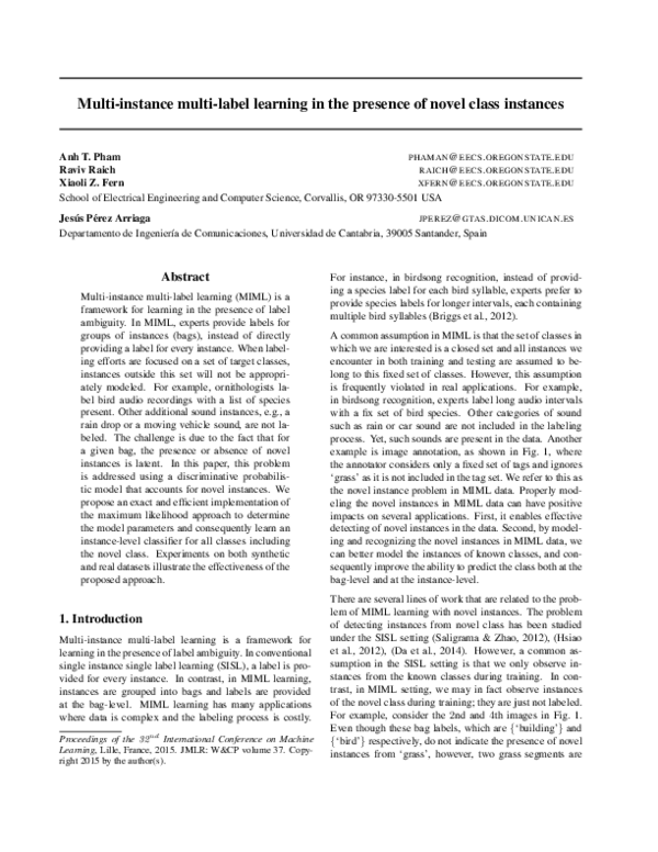 (PDF) Multi-instance multi-label learning in the presence of novel class instances