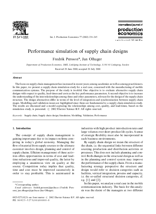 (PDF) Performance simulation of supply chain designs