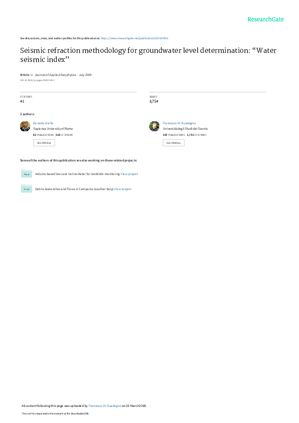 Pdf Seismic Refraction Methodology For Groundwater Level Determination “water Seismic Index”
