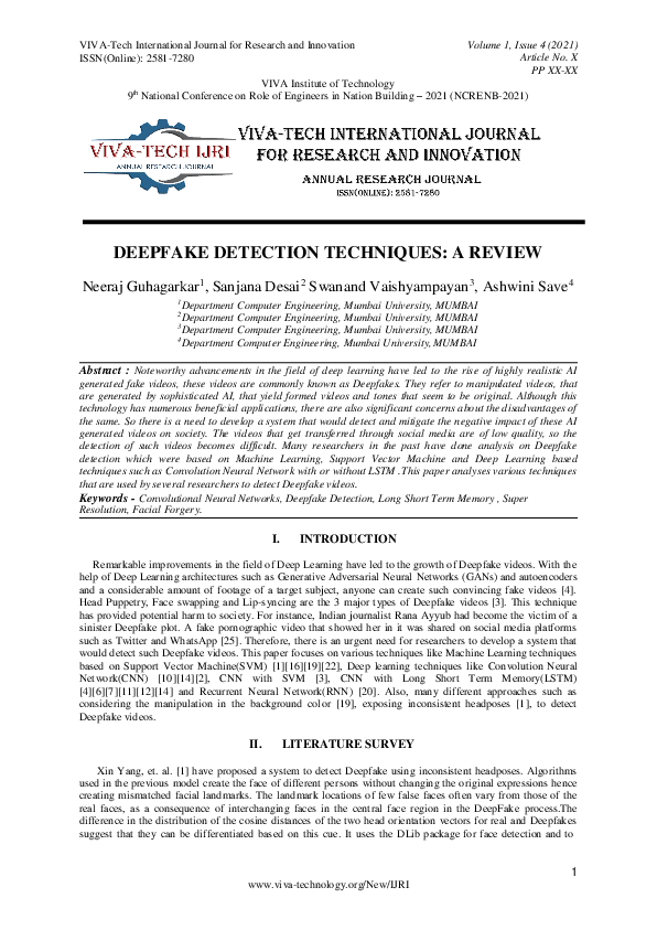Pdf Deepfake Detection Techniques A Review
