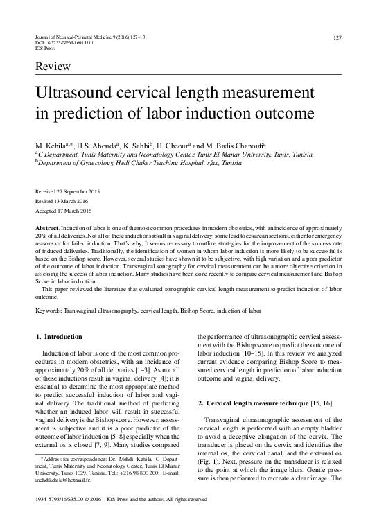 (PDF) Ultrasound cervical length measurement in prediction of labor ...