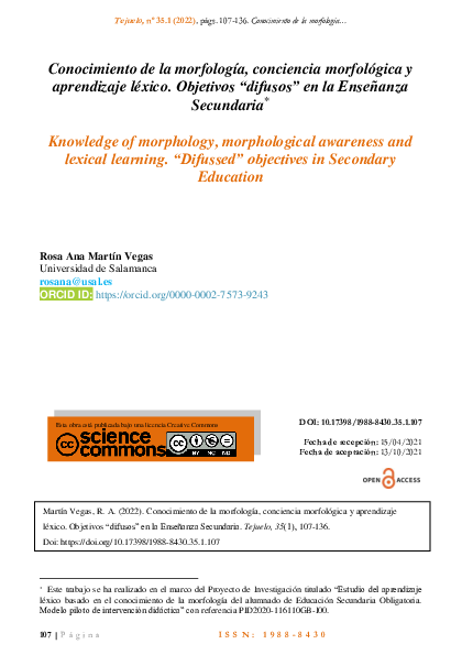 (PDF) Knowledge of morphology, morphological awareness and lexical ...