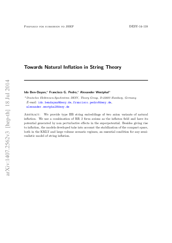 (PDF) Towards natural inflation in string theory