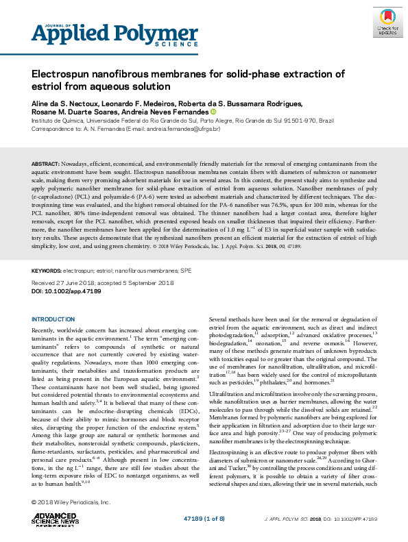 (PDF) Electrospun nanofibrous membranes for solid-phase extraction of ...