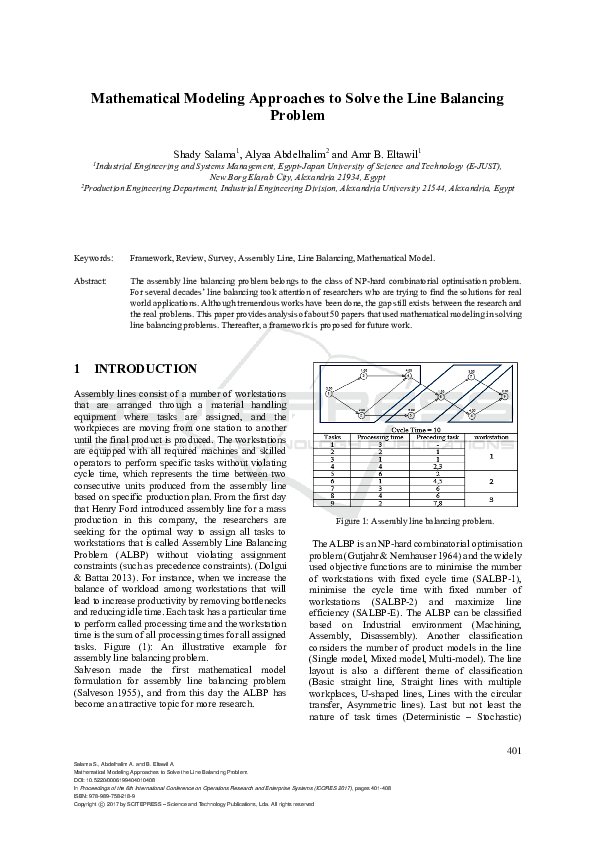 (PDF) Mathematical Modeling Approaches to Solve the Line Balancing ...