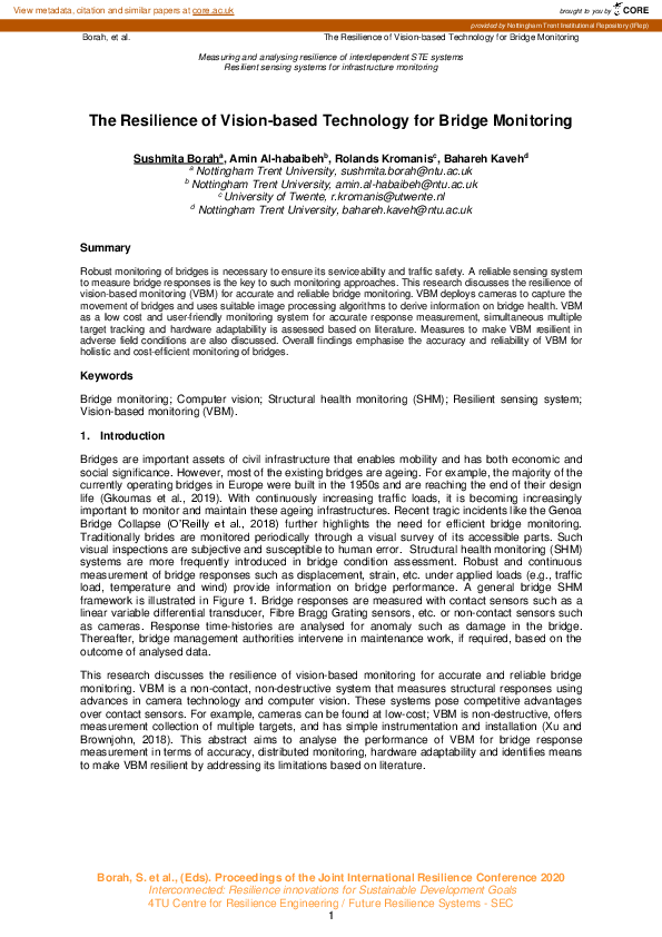 (PDF) The resilience of vision-based technology for bridge monitoring: measuring and analysing ...