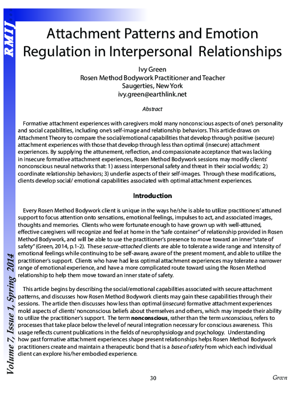 (PDF) Attachment Patterns and Emotion Regulation in Interpersonal ...