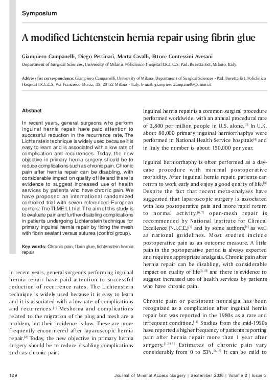 (PDF) A modified Lichtenstein hernia repair using fibrin glue
