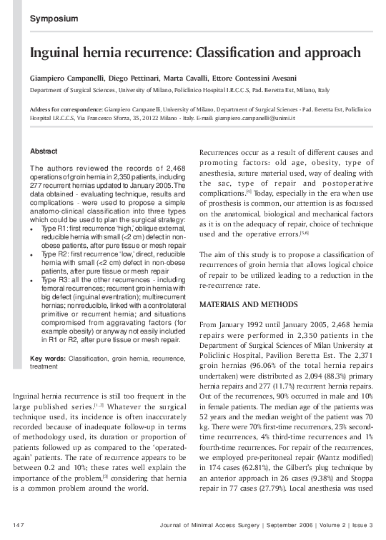 (PDF) Inguinal hernia recurrence: Classification and approach