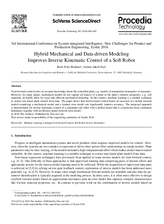 (PDF) Hybrid Mechanical and Data-driven Modeling Improves Inverse Kinematic Control of a Soft Robot