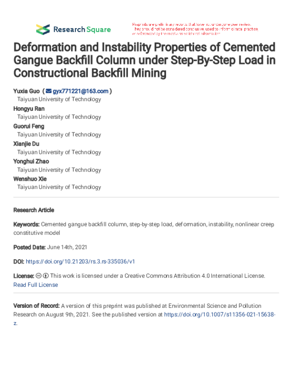 (PDF) Deformation and instability properties of cemented gangue ...