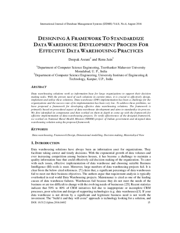 (PDF) Designing a Framework to Standardize Data Warehouse Development ...
