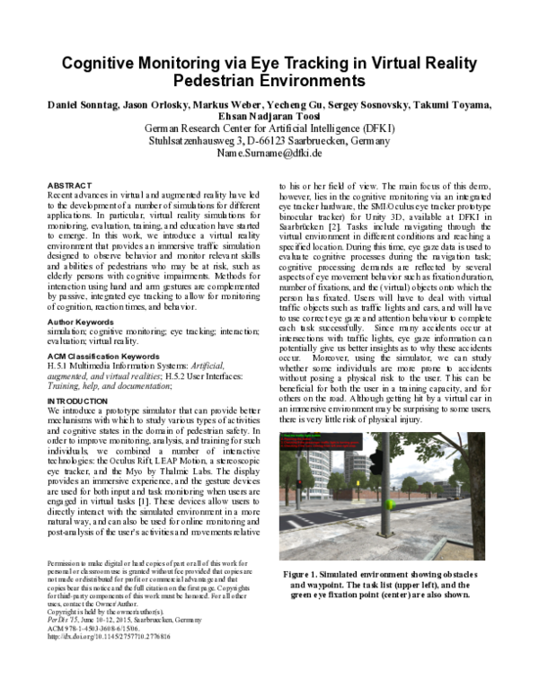 (PDF) Cognitive Monitoring via Eye Tracking in Virtual Reality Pedestrian Environments