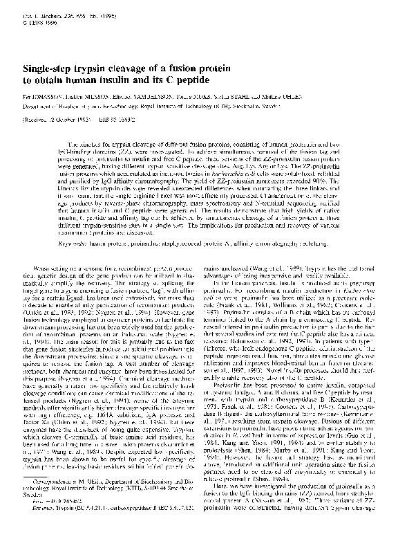 (PDF) Single-Step Trypsin Cleavage of a Fusion Protein to Obtain Human Insulin and Its C Peptide