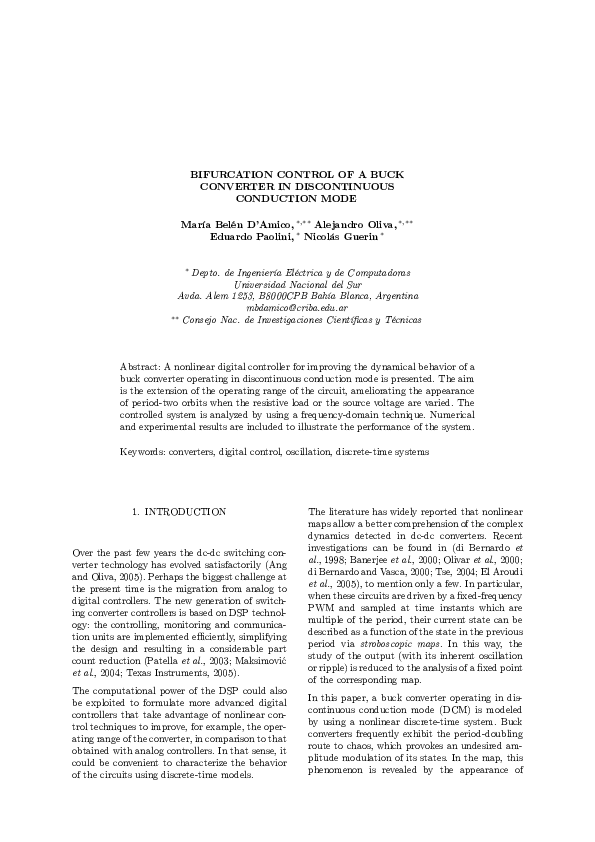 (PDF) Bifurcation Control of a Buck Converter in Discontinuous ...