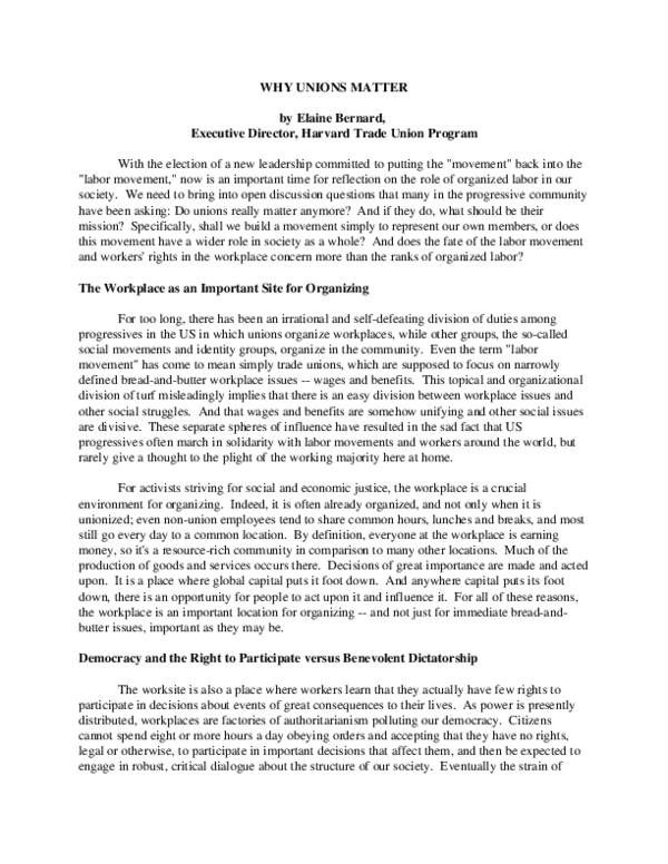 (PDF) Why Unions Matter